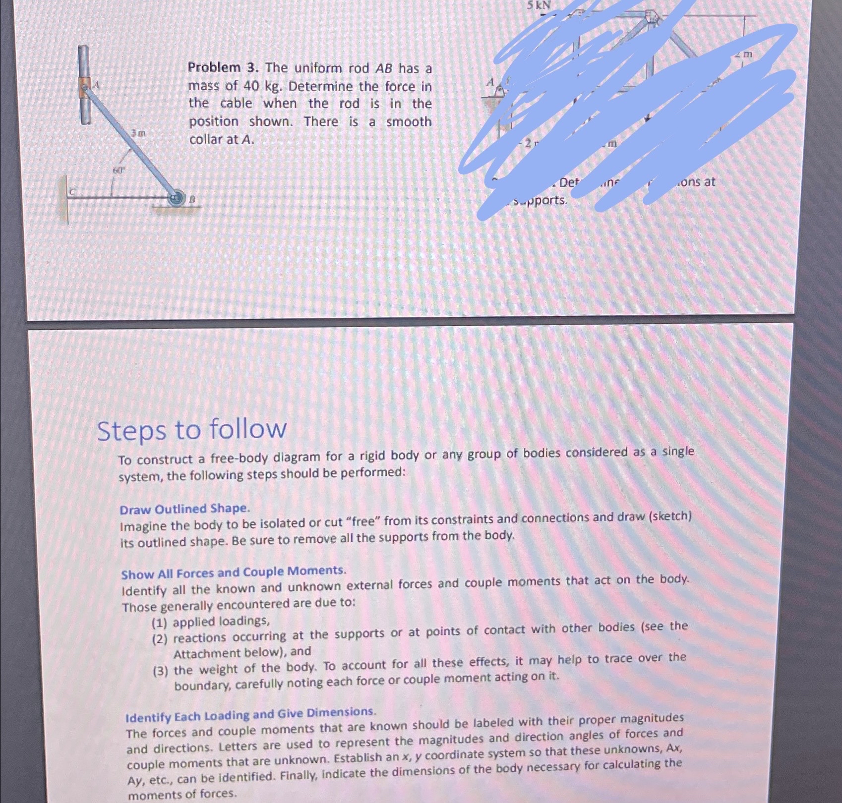 Solved Problem 3. ﻿The uniform rod AB ﻿has a mass of 40kg. | Chegg.com