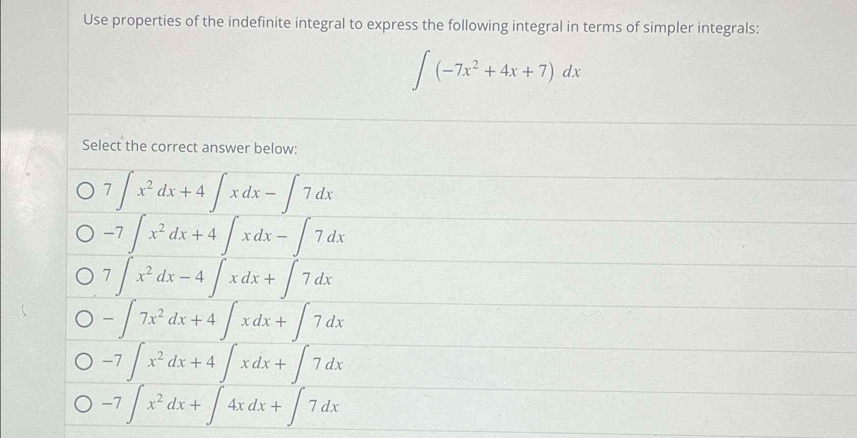 Solved Use properties of the indefinite integral to express | Chegg.com