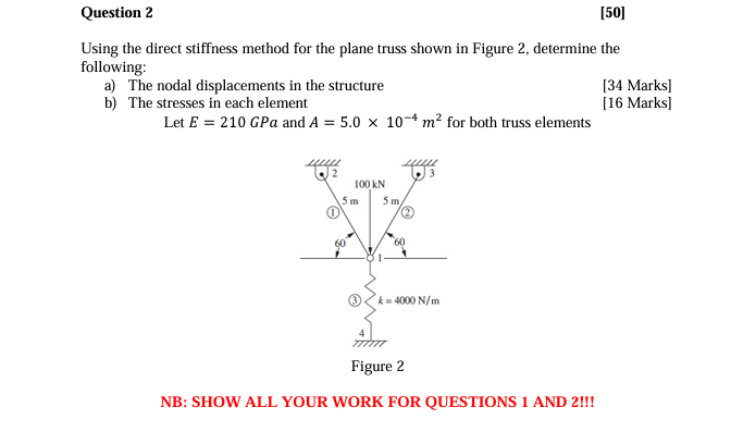 Solved Question 2[50]Using the direct stiffness method for | Chegg.com