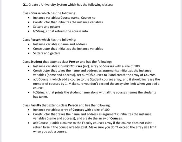 Solved solve in java and don't add extra instance variable | Chegg.com