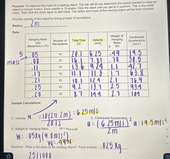 Solved Purpose: To measure the mass of a rotating object. | Chegg.com