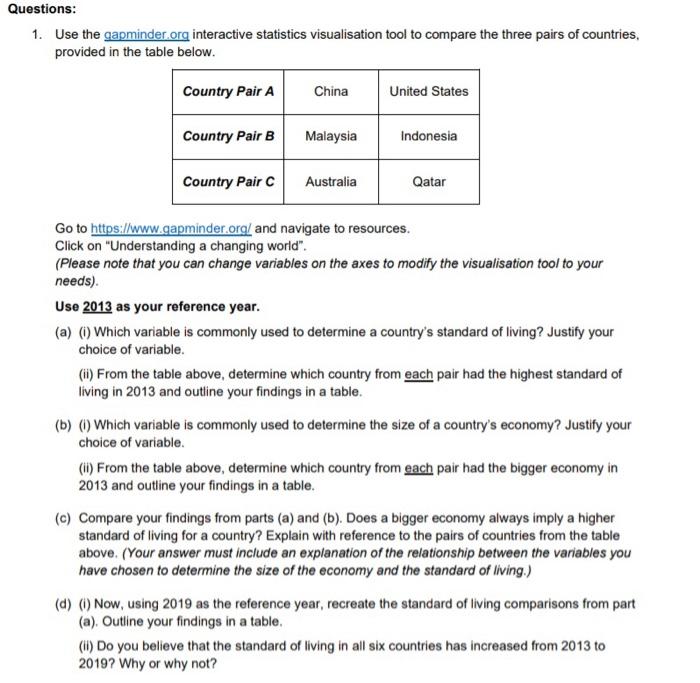 Questions: 1. Use the gapminder.org interactive | Chegg.com
