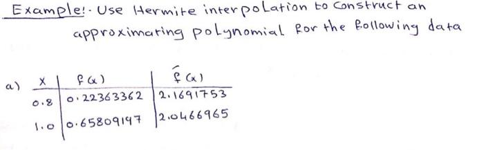 Solved Example: Use Hermite interpolation to Construct an | Chegg.com
