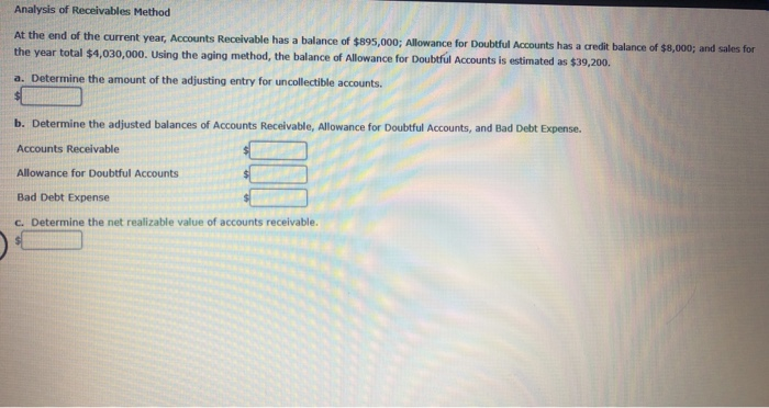 Solved Analysis of Receivables Method At the end of the | Chegg.com