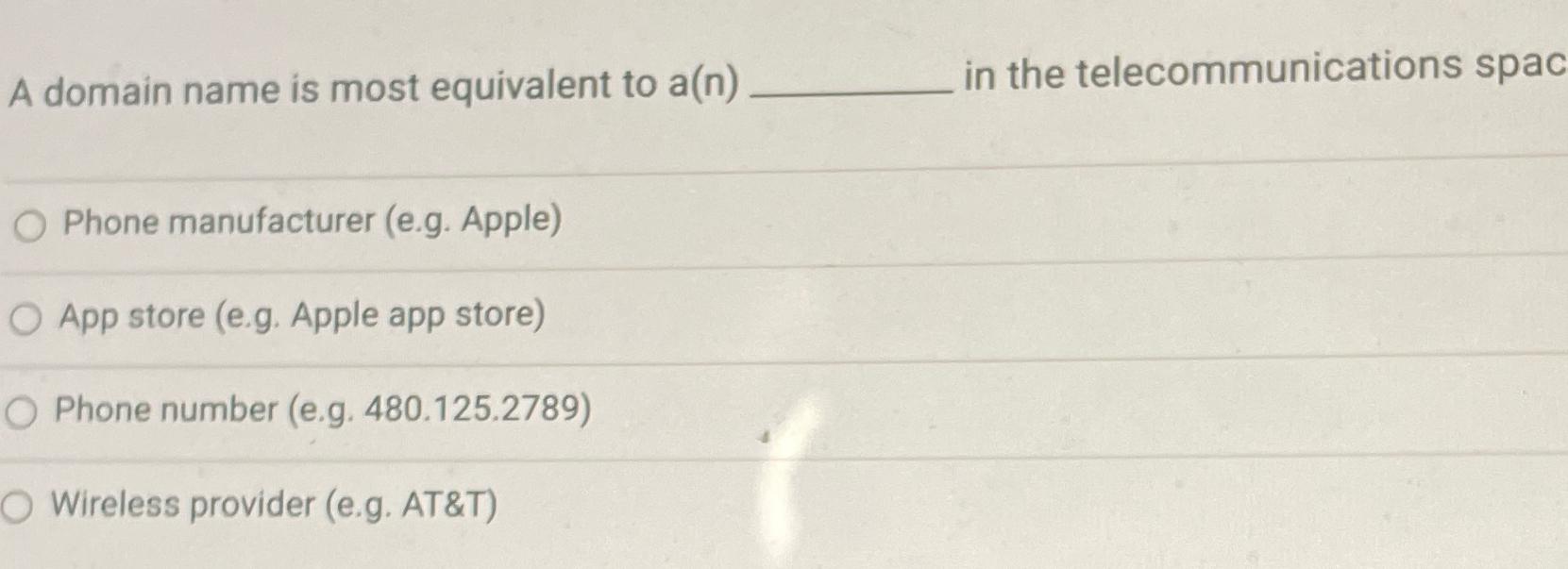 Solved A domain name is most equivalent to a(n) ﻿in the | Chegg.com