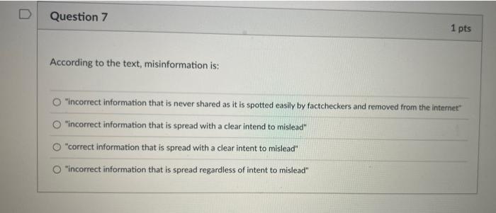 Solved According to the text, misinformation is: "incorrect | Chegg.com