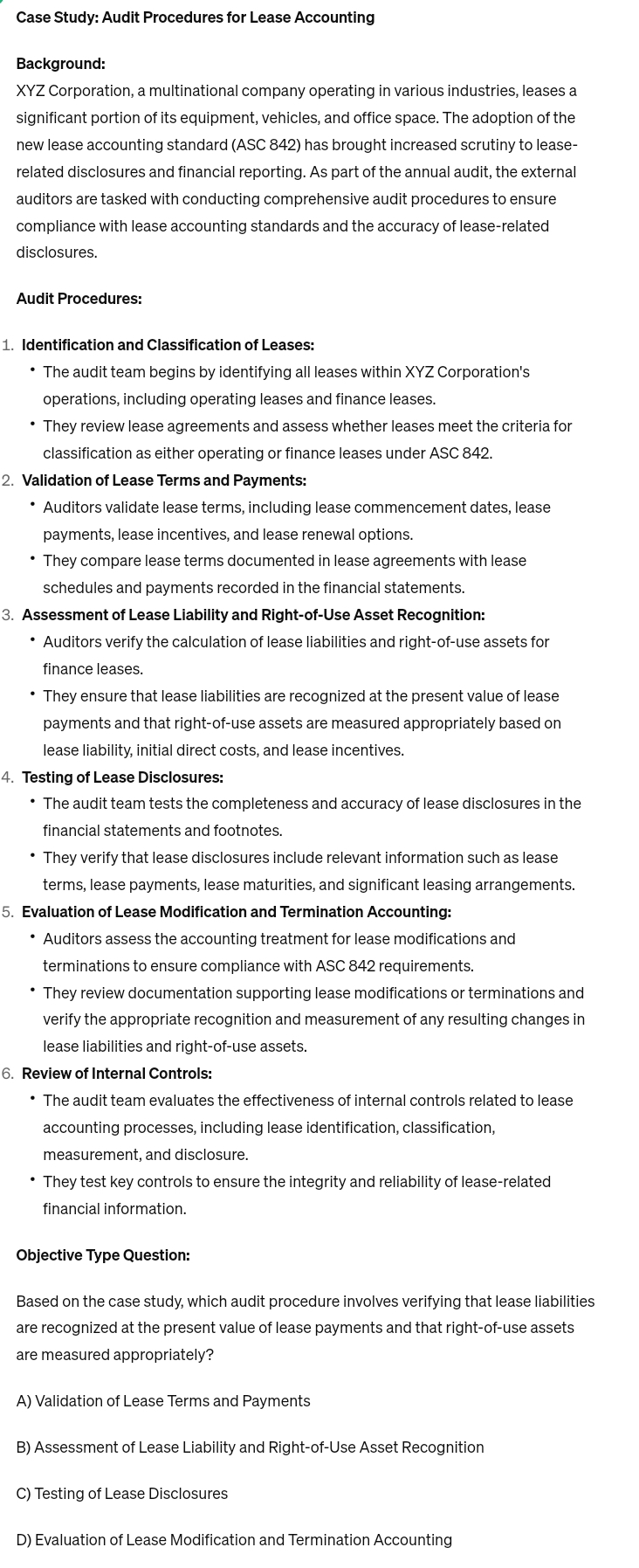 Solved Case Study: Audit Procedures for Lease | Chegg.com