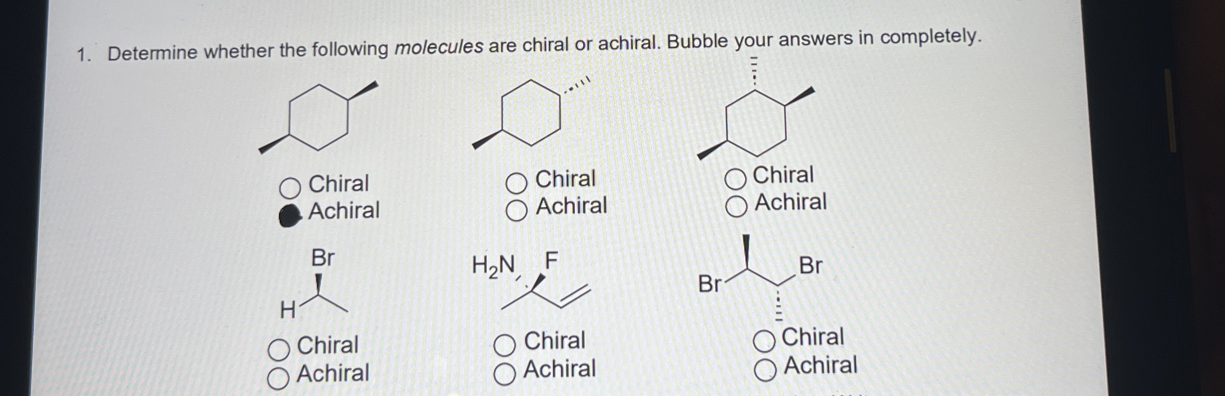 Solved Determine whether the following molecules are chiral | Chegg.com