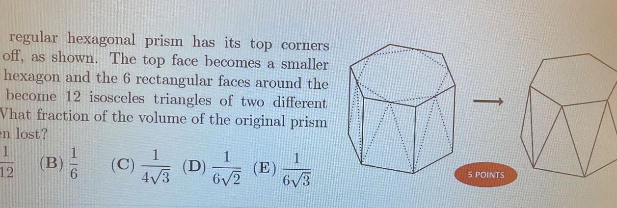 Solved regular hexagonal prism has its top corners off, as | Chegg.com