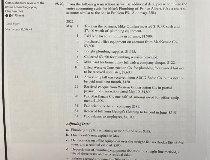 Solved Comprehensive review of the P5.2C. From the following | Chegg.com