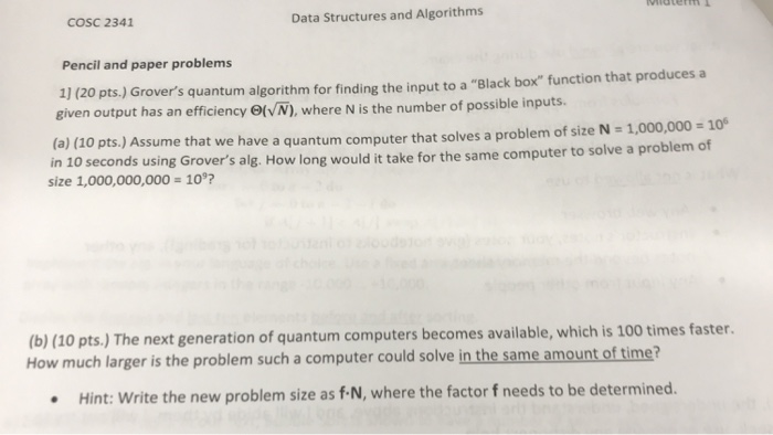 Solved Uter Cosc 2341 Data Structures And Algorithms Pencil 