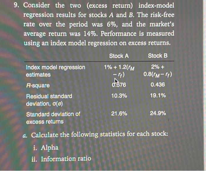 Solved 9. Consider the two (excess return) index-model | Chegg.com