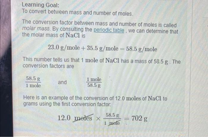 Solved Learning Goal: To convert between mass and number of | Chegg.com