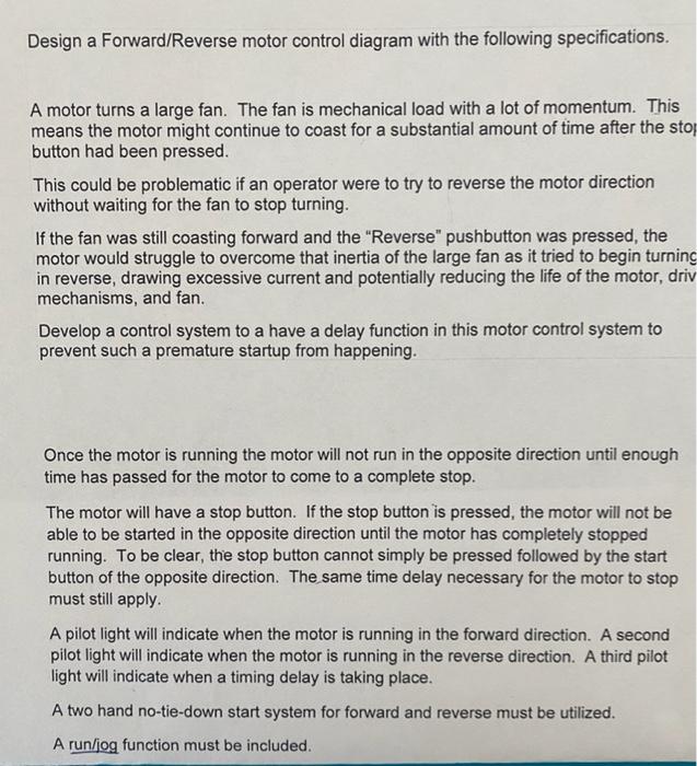 Solved Design a Forward/Reverse motor control diagram with | Chegg.com
