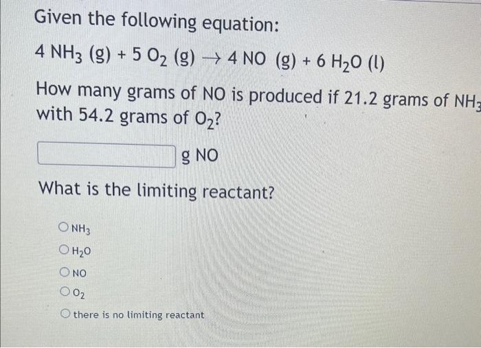Solved Given the following equation: 4NH3( g)+5O2( | Chegg.com