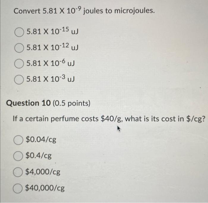 Solved Convert 5.81×10−9 joules to microjoules. | Chegg.com