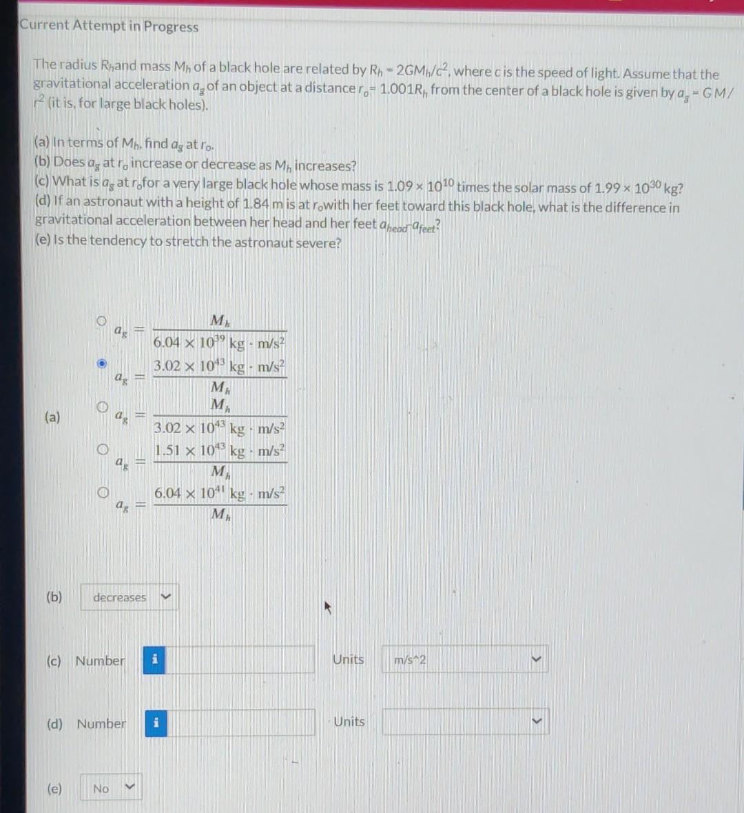 Solved The radius Rh and mass Mh of a black hole are related | Chegg.com