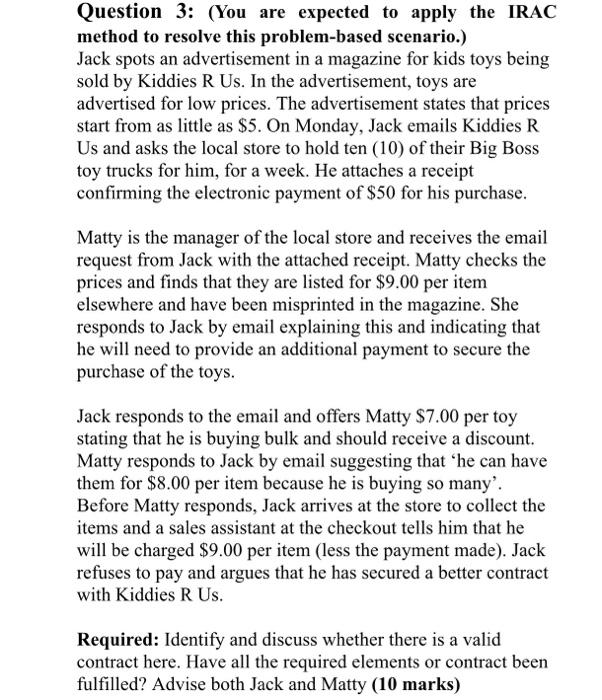 Solved Question 3: (You are expected to apply the IRAC | Chegg.com