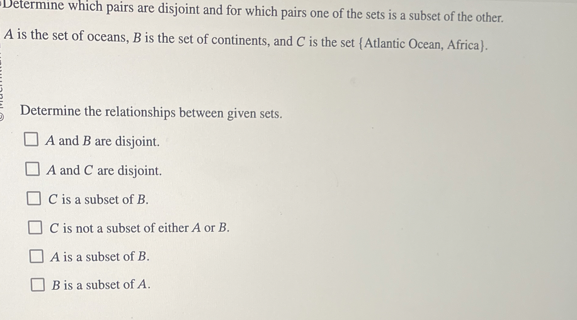 Solved Determine which pairs are disjoint and for which | Chegg.com