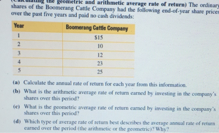 Solved Year geometric and arithmetic average rate of return) | Chegg.com