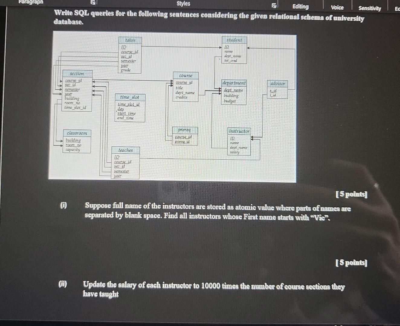 Solved Paragraph Styles Editing Voice Write SQL queries for | Chegg.com