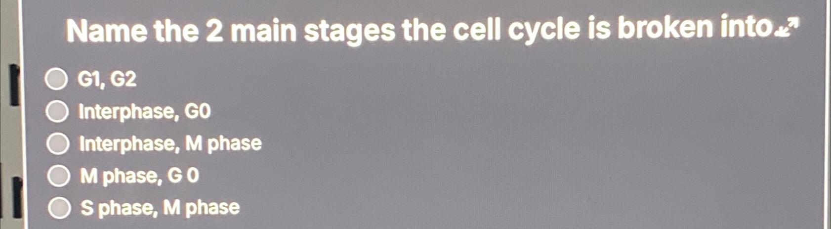 Solved Name the 2 ﻿main stages the cell cycle is broken into | Chegg.com