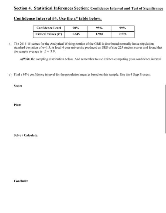 Solved Section 4. Statistical Inferences Section: Confidence | Chegg.com