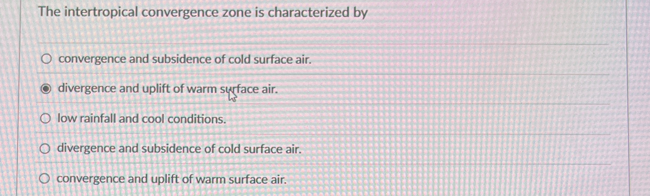 Solved The intertropical convergence zone is characterized | Chegg.com