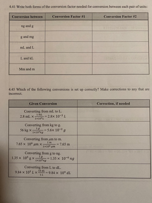 Solved 4.41 Write both forms of the conversion factor needed | Chegg.com