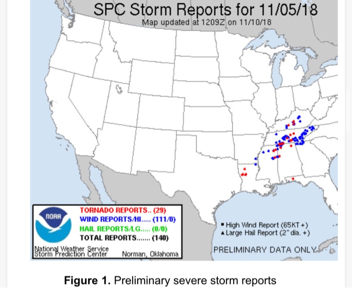 Solved SPC Storm Reports for 11/05/18 Map updated at 12097 | Chegg.com