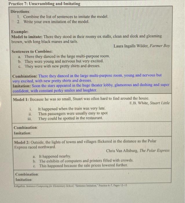 ithelica) Practice 7: Unscrambling and Imitating | Chegg.com