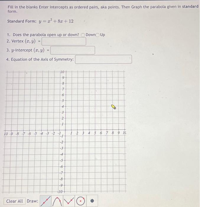 Solved Fill in the blanks Enter intercepts as ordered pairs, | Chegg.com