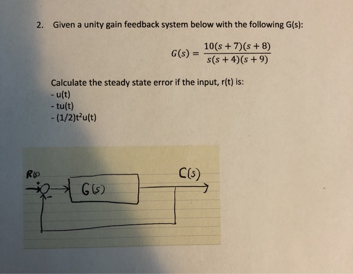 Solved 2. Given a unity gain feedback system below with the | Chegg.com