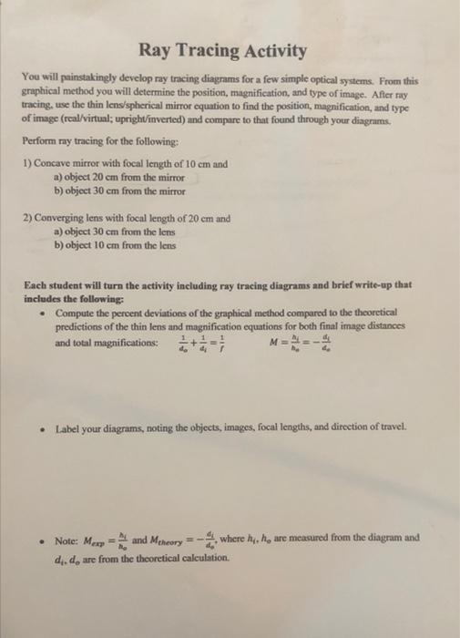 Solved Ray Tracing Activity You will painstakingly develop | Chegg.com