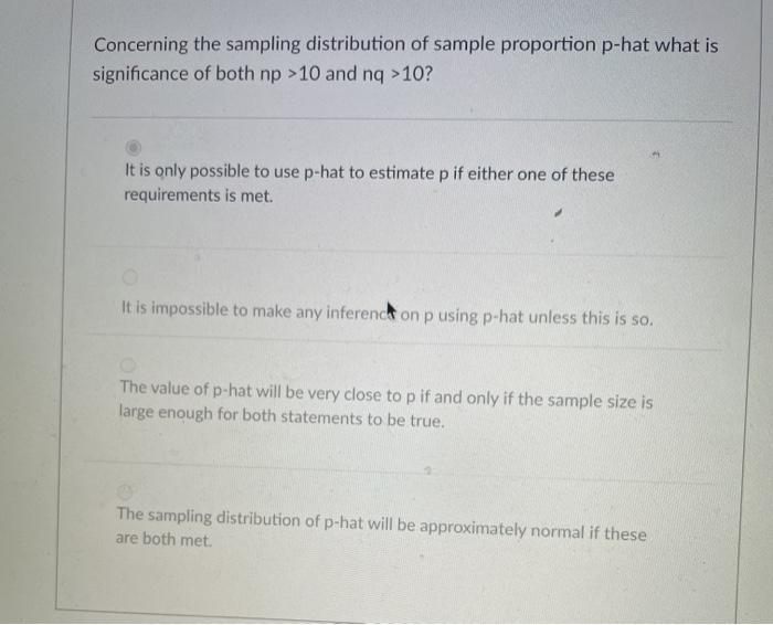 Solved Concerning the sampling distribution of sample | Chegg.com
