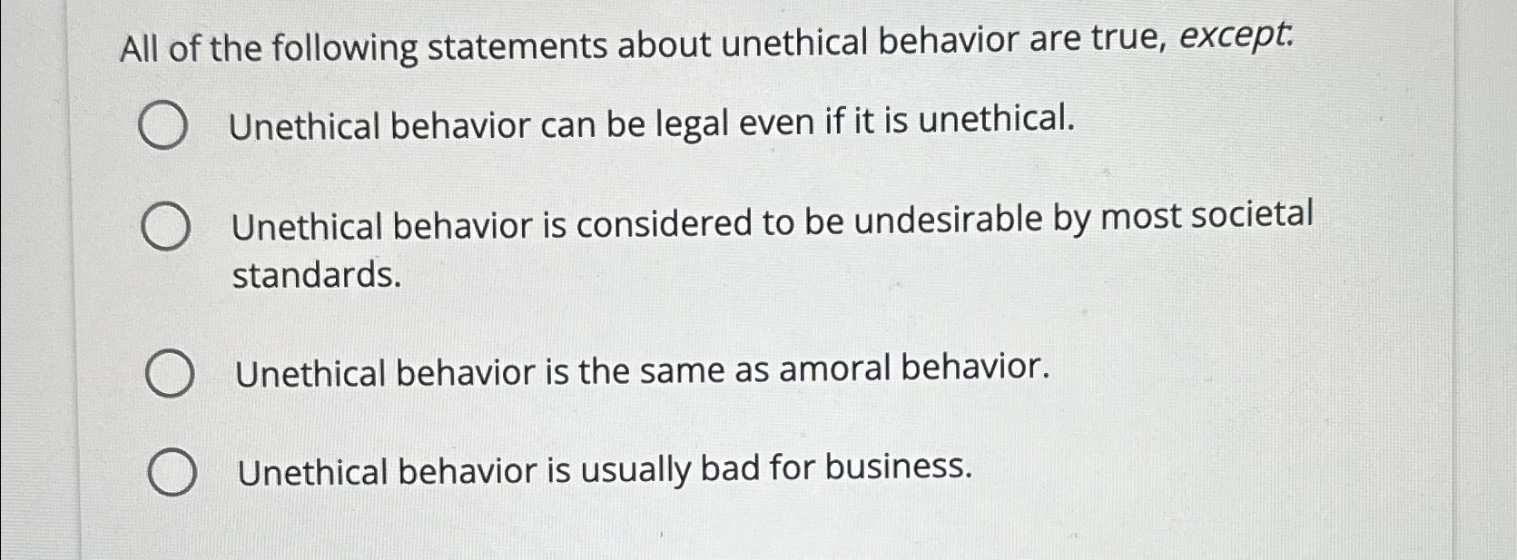 Solved All of the following statements about unethical | Chegg.com
