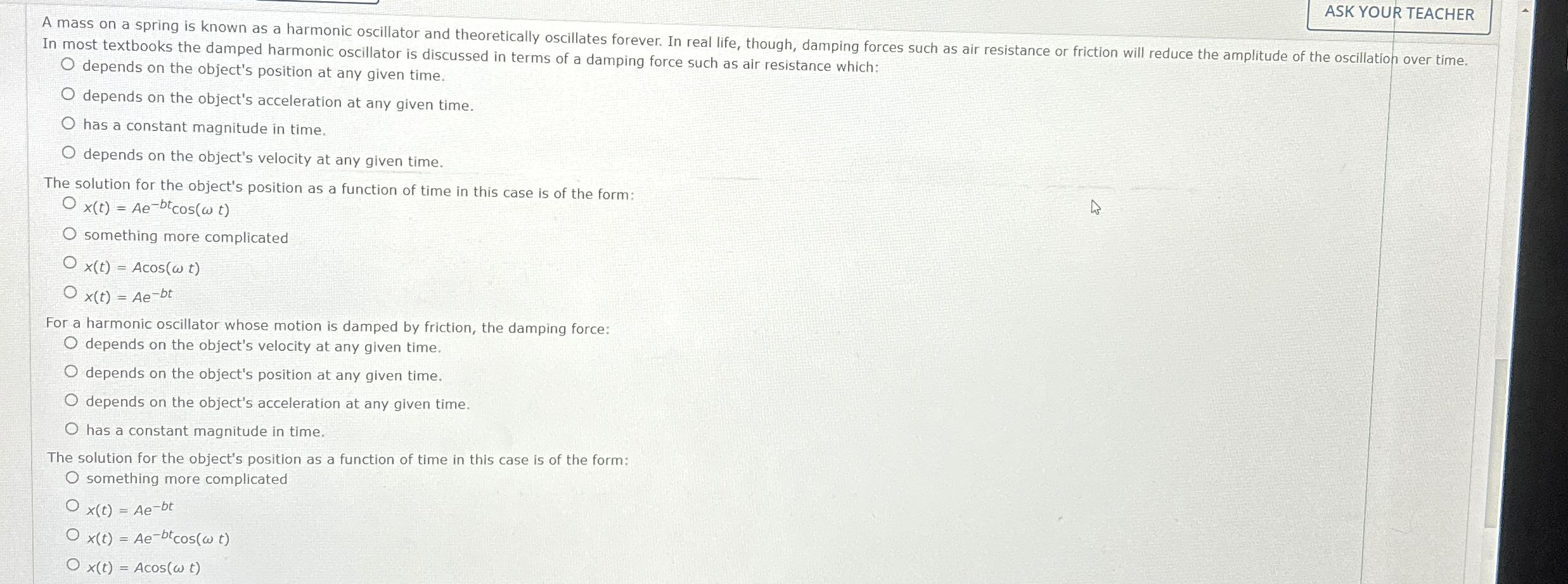 Solved ASK YOUR TEACHERIn most textbooks the damped harmonic | Chegg.com