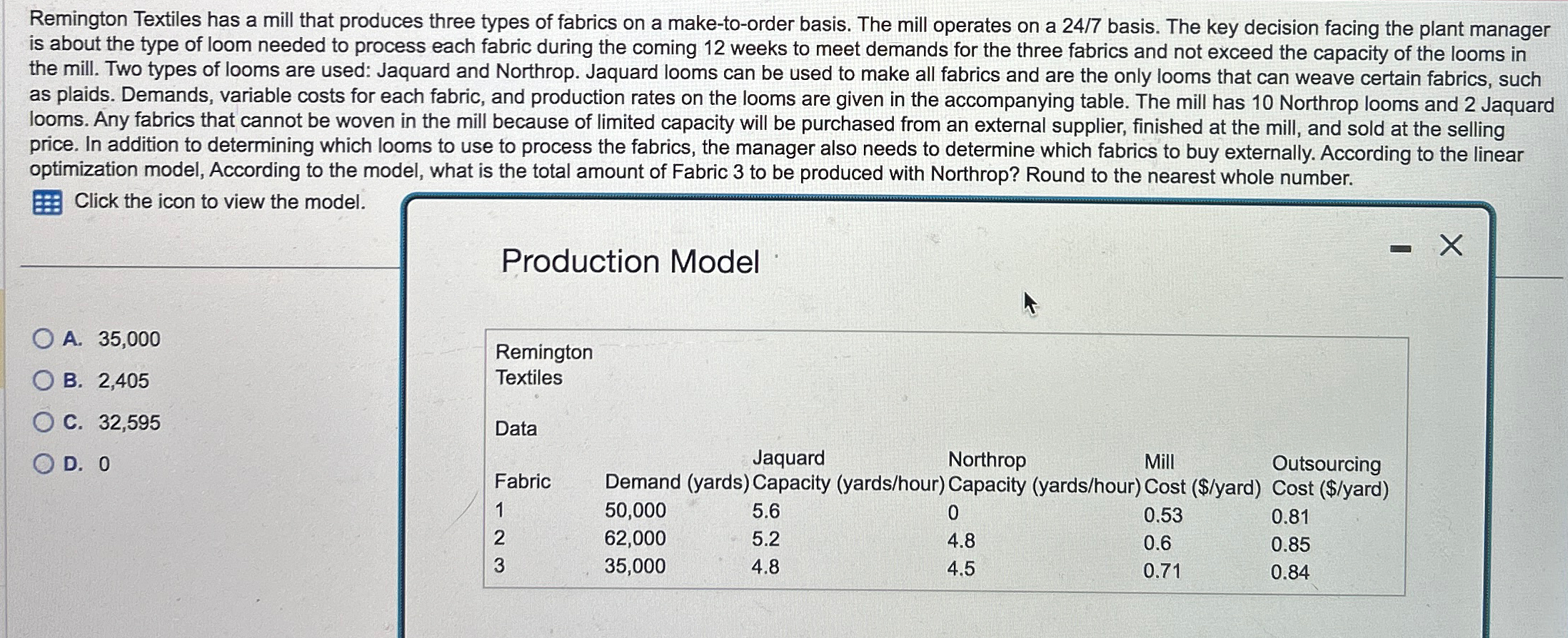 Solved Remington Textiles has a mill that produces three | Chegg.com