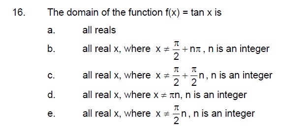 Solved The domain of the function f(x)=tanx ﻿isa. ﻿all | Chegg.com