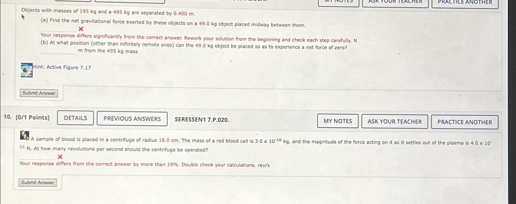 Solved Objects with masses of 195kg ﻿and a 495kg ﻿are | Chegg.com