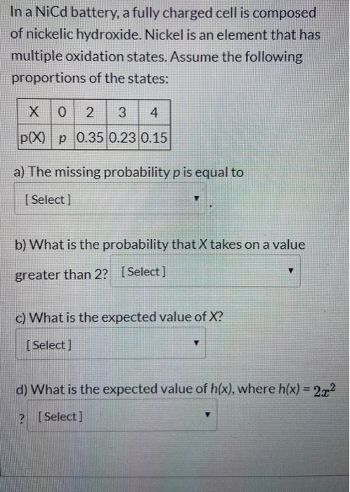 Solved In a NiCd battery, a fully charged cell is composed | Chegg.com