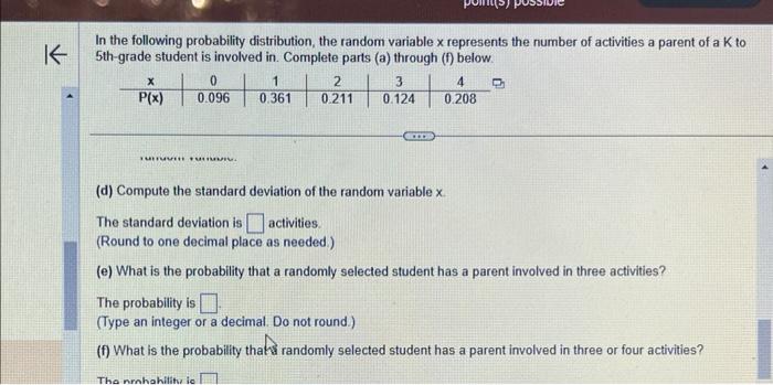 Solved In the following probability distribution, the random | Chegg.com