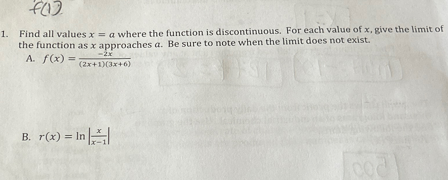 Solved Find all values x=a where the function is | Chegg.com