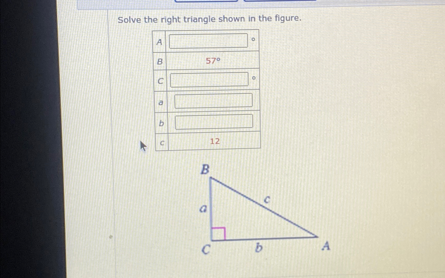 Solved Solve the right triangle shown in the | Chegg.com