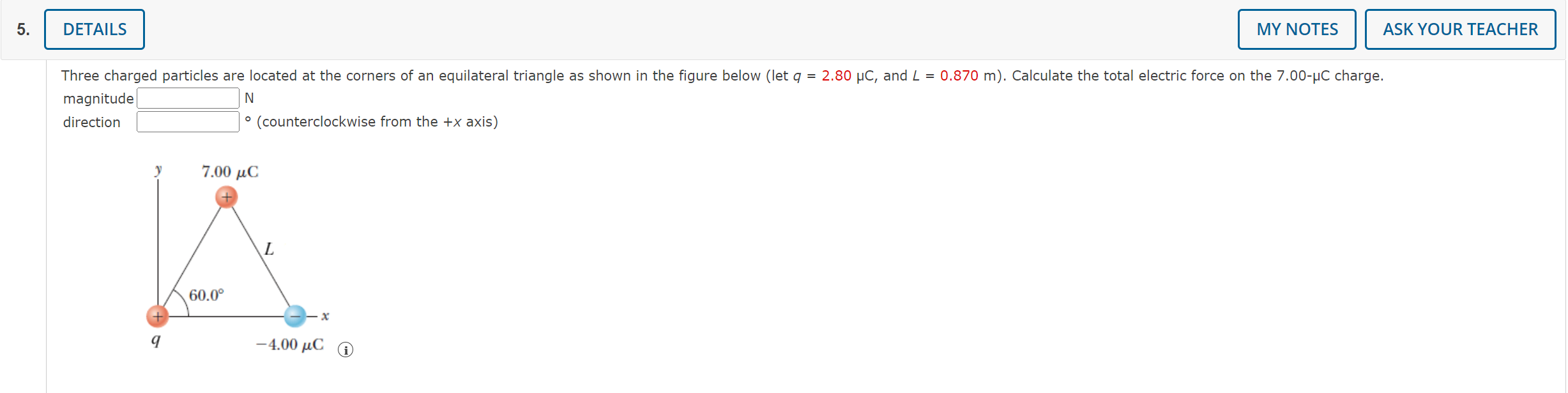 Solved magnitude direction] ﻿N° (counterclockwise ﻿from the | Chegg.com