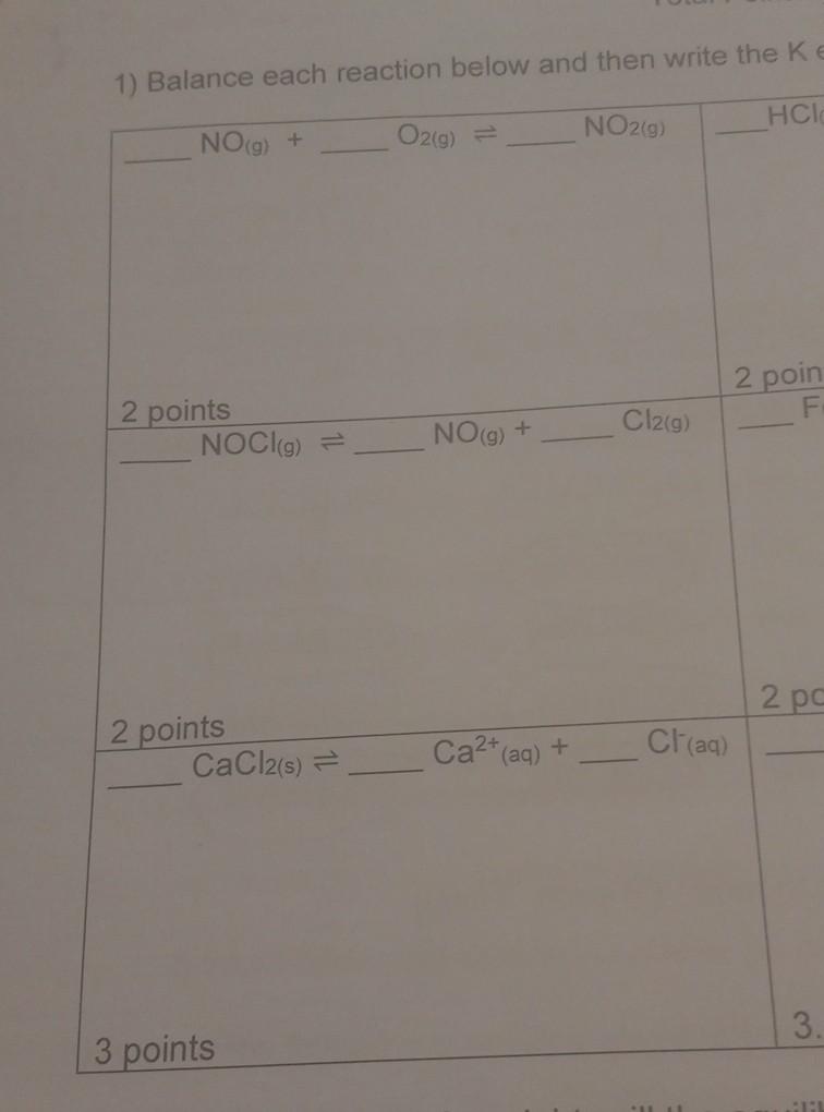 Solved 1) Balance each reaction below and then write the K1) | Chegg.com