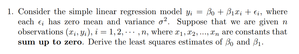 Solved 1. Consider the simple linear regression model yi Bo | Chegg.com