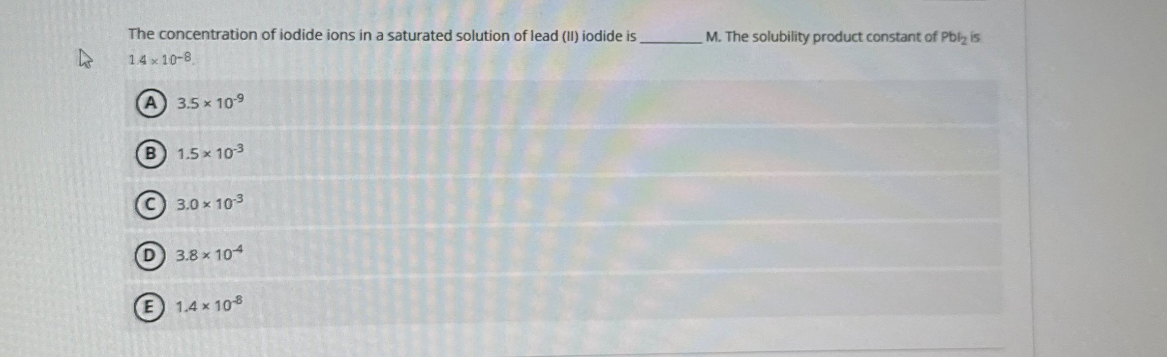 Solved The concentration of iodide ions in a saturated | Chegg.com