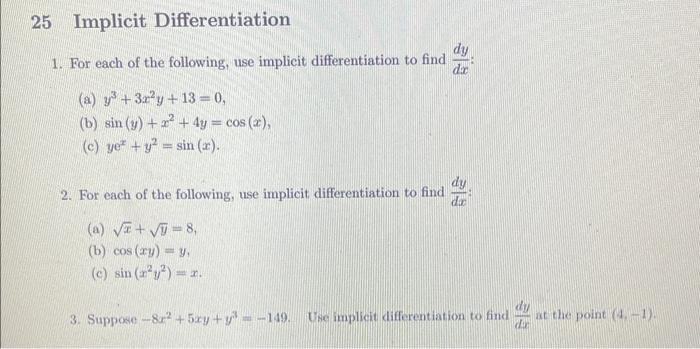 Solved 1. For each of the following, use implicit | Chegg.com