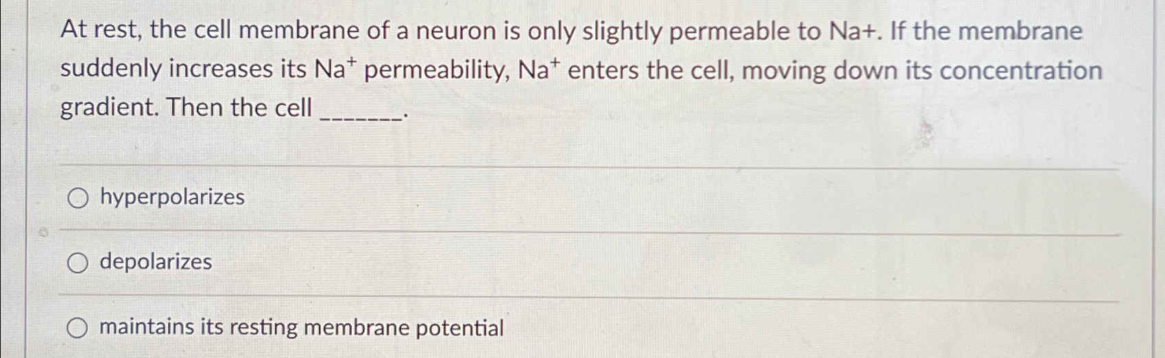Solved At rest, the cell membrane of a neuron is only | Chegg.com